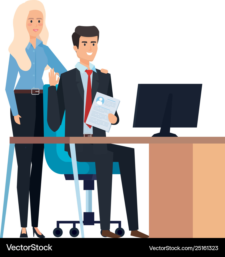 Business couple in workplace Royalty Free Vector Image