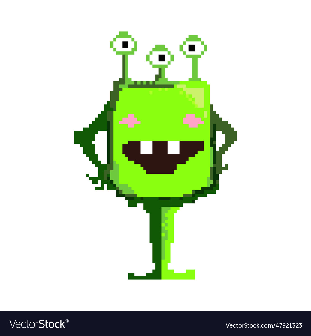 Confident smiling pixel alien Royalty Free Vector Image