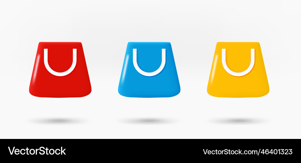Different color shopping bag icons collection 3d Vector Image
