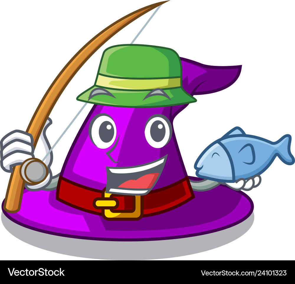 Fishing witch hat isolated with the mascot Vector Image