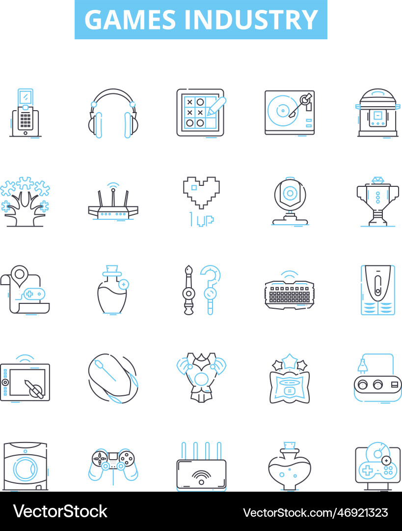 Games industry line icons set Royalty Free Vector Image