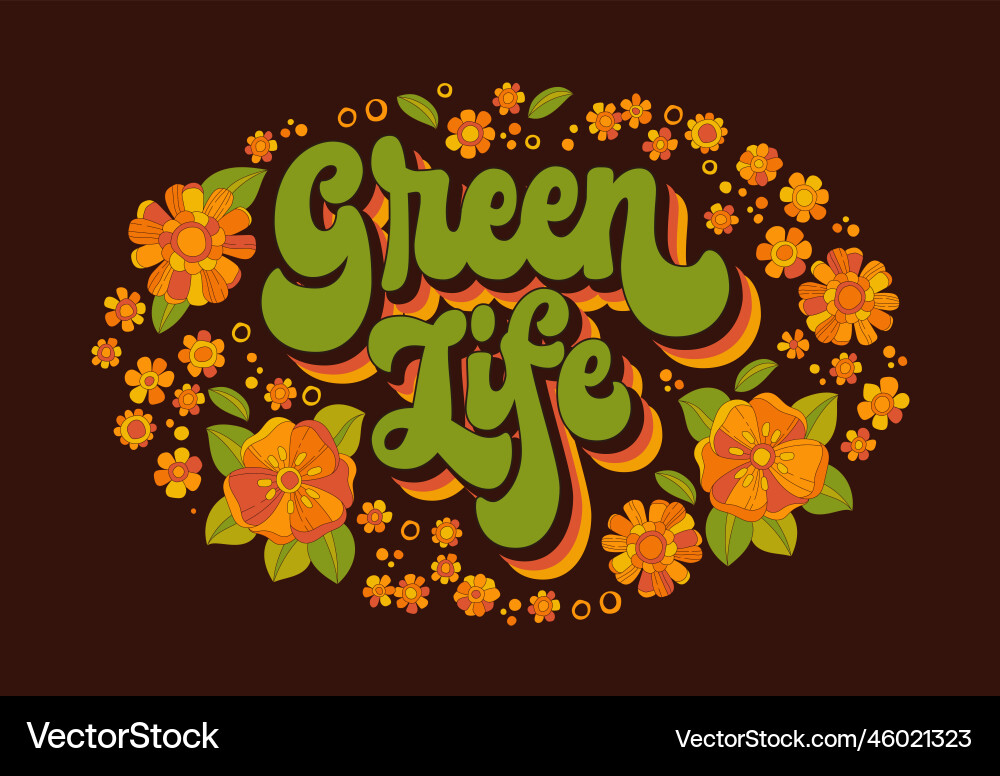 Green life - hand-drawn lettering design Vector Image