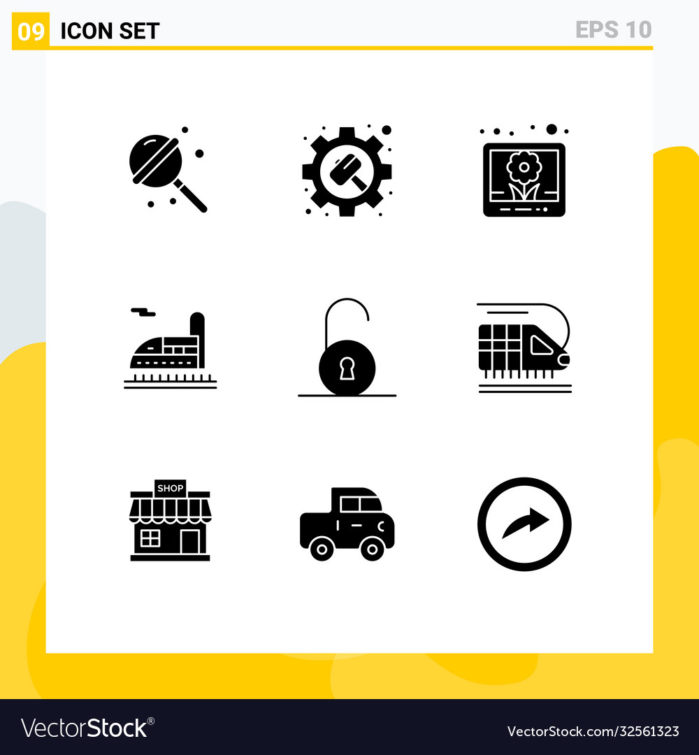 Group 9 modern solid glyphs set for train Vector Image