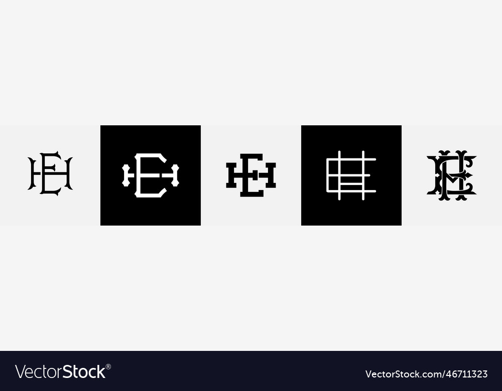 Initial letters eh monogram logo design bundle Vector Image