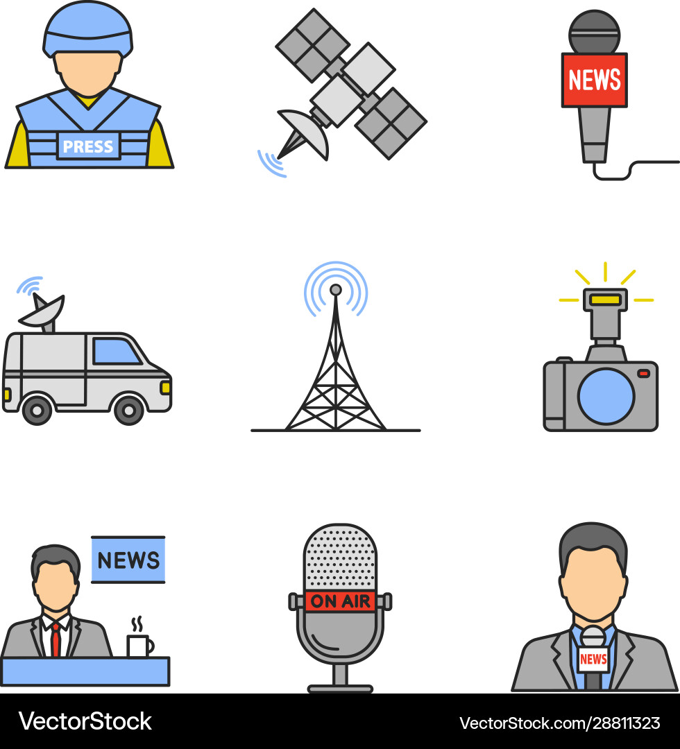 Mass media color icons set Royalty Free Vector Image