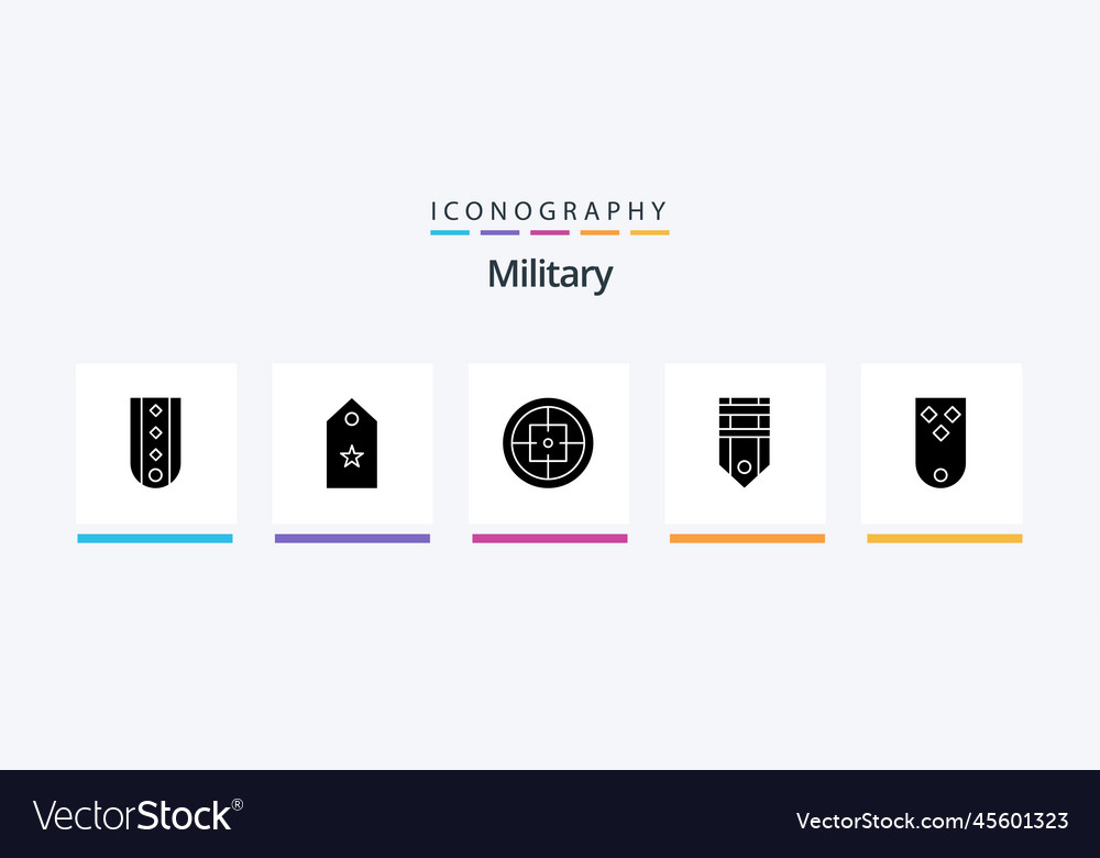 Military glyph 5 icon pack including rank badge Vector Image