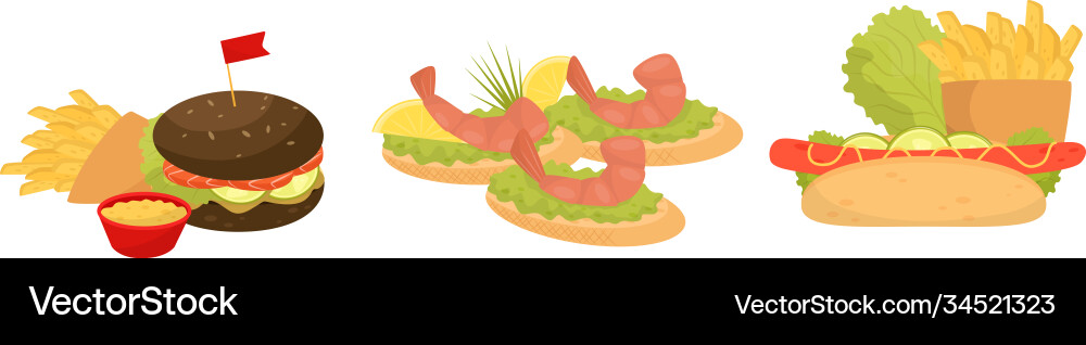 Snacks and starters as food catering set Vector Image