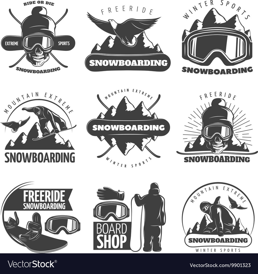 Snowboarding emblem set Royalty Free Vector Image