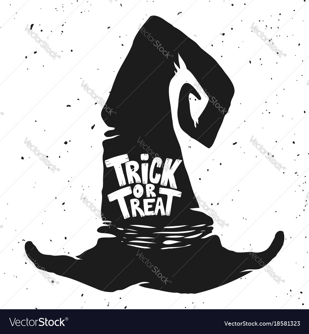 Trick or treat witch hat with lettering halloween Vector Image