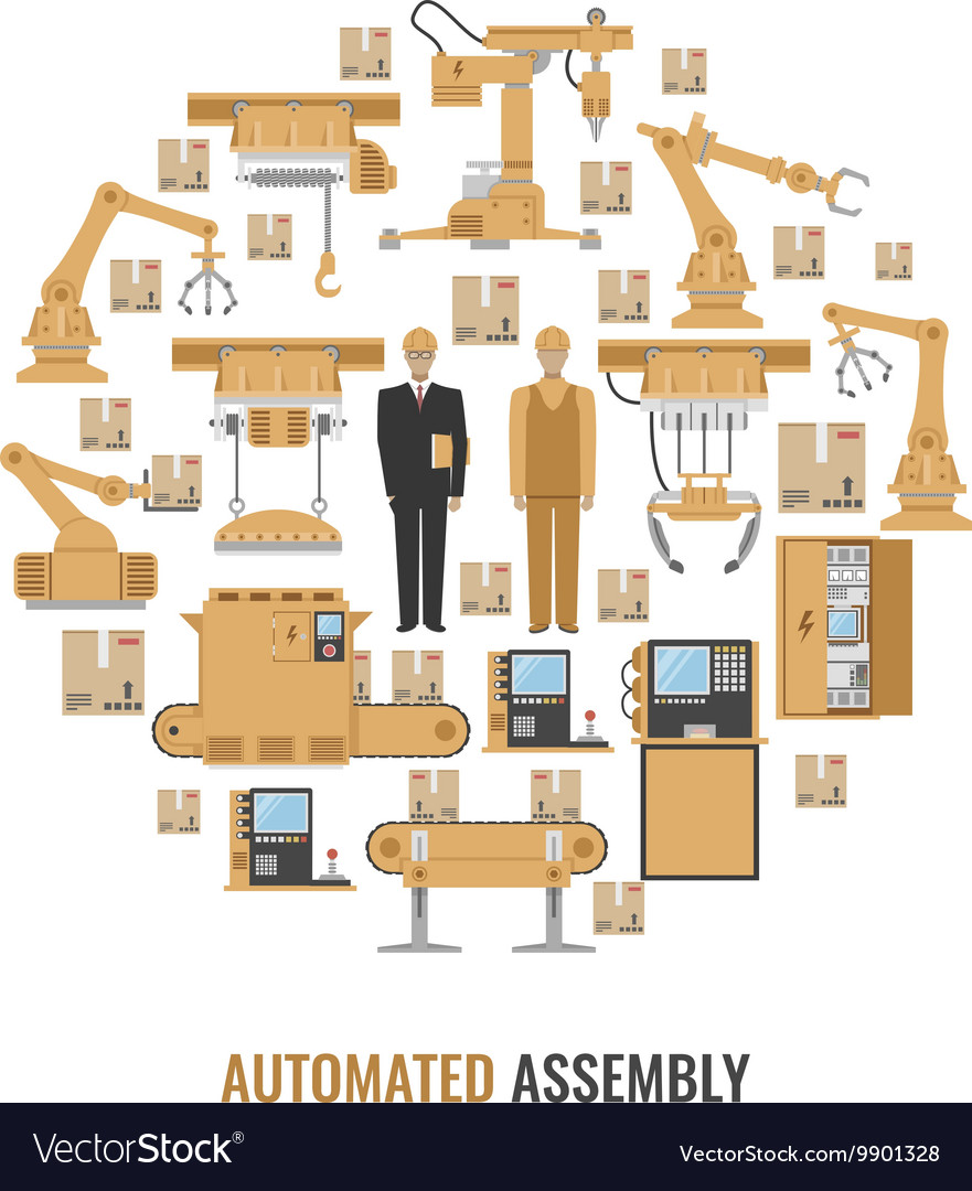 Automated Assembly Round Composition Royalty Free Vector
