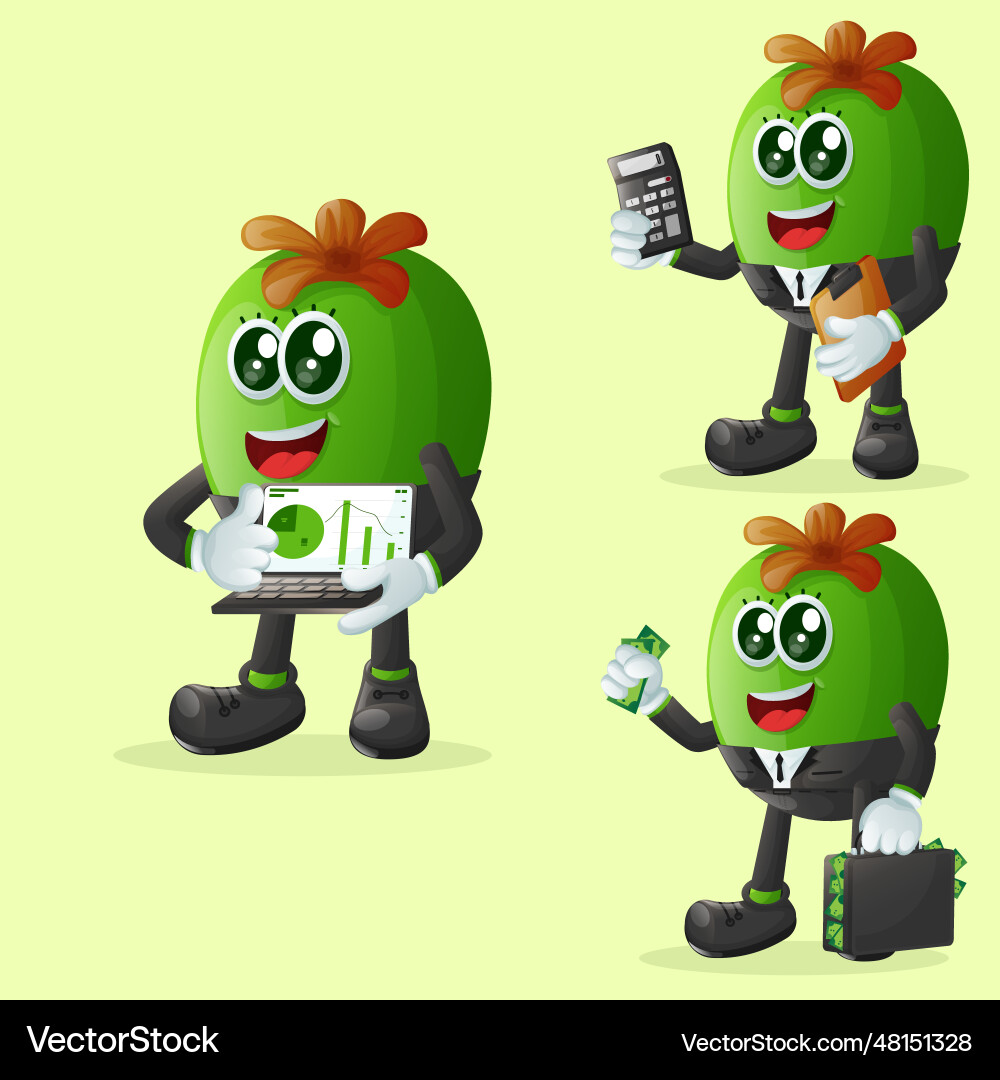 Cute feijoa characters in finance Royalty Free Vector Image