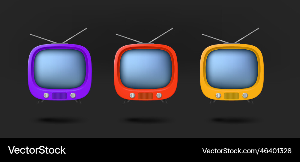 Different color tv icons collection 3d isolated Vector Image