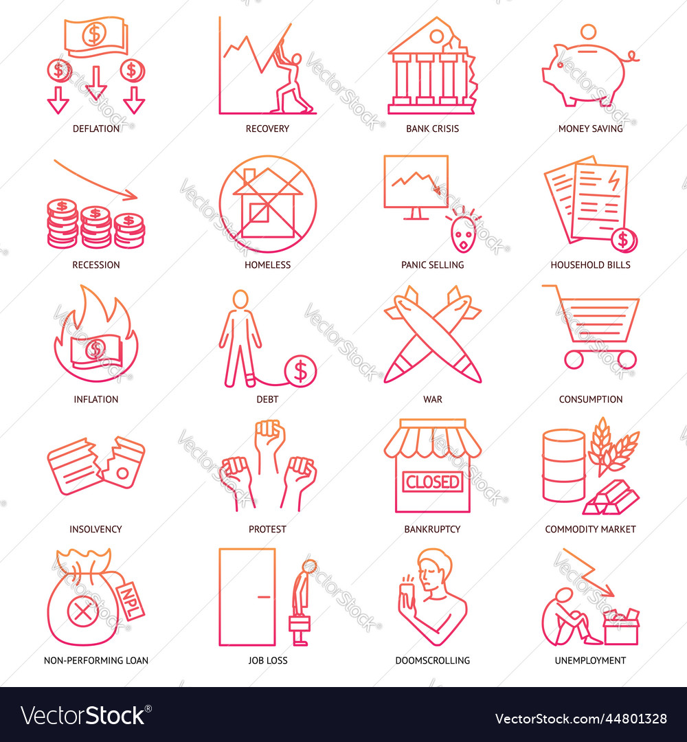 Financial crisis icon set in line style Royalty Free Vector Financial crisis icon set in line style Royalty Free Vector