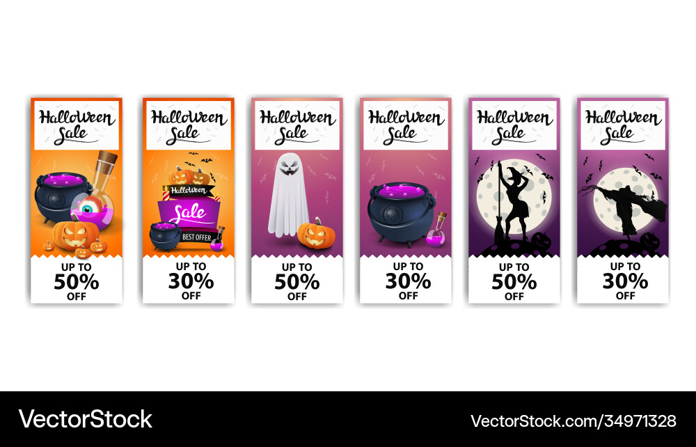 Halloween sale set vertical bright discount Vector Image