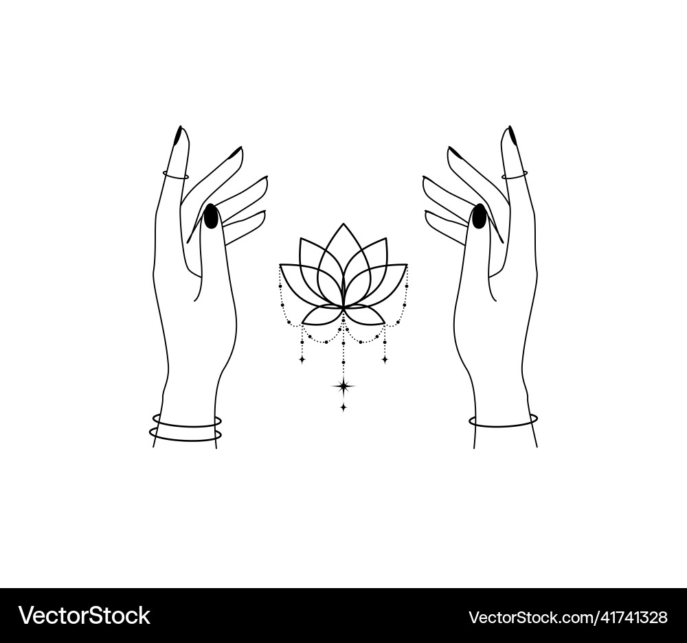 Magic hands with lotus flower line art alchemy Vector Image