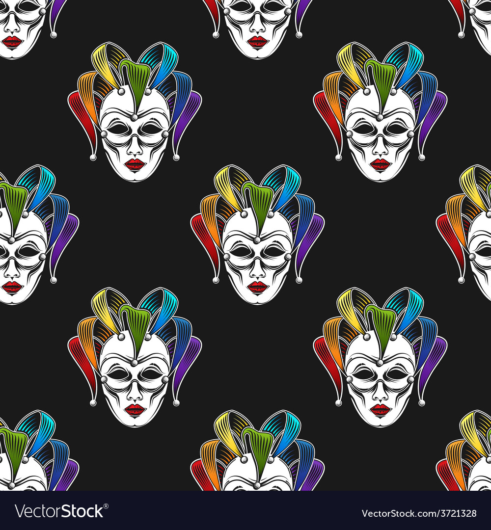 Rainbow mask or jester seamless pattern Royalty Free Vector