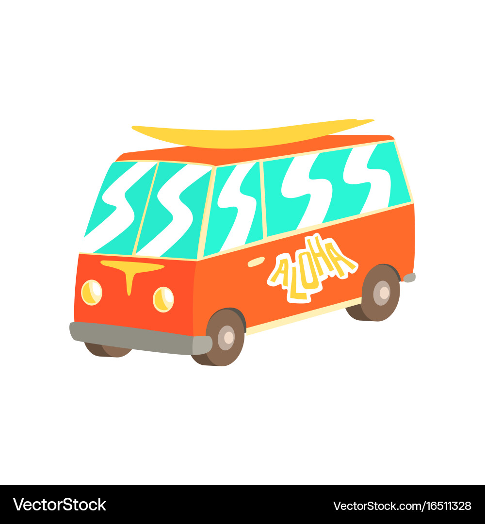 Red vintage surfing van with surfboard classic Vector Image