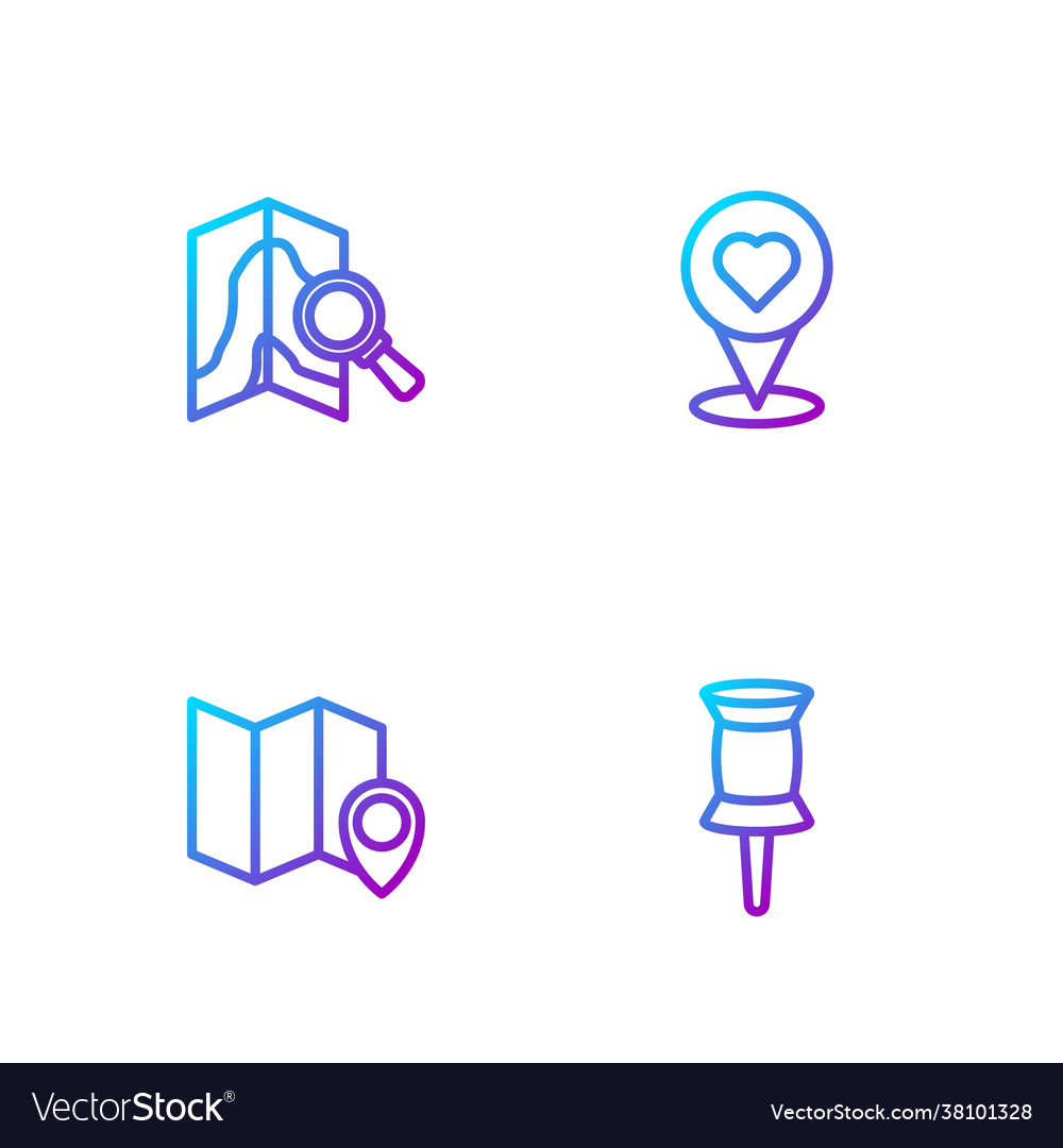 Set line push pin folded map with location marker Vector Image