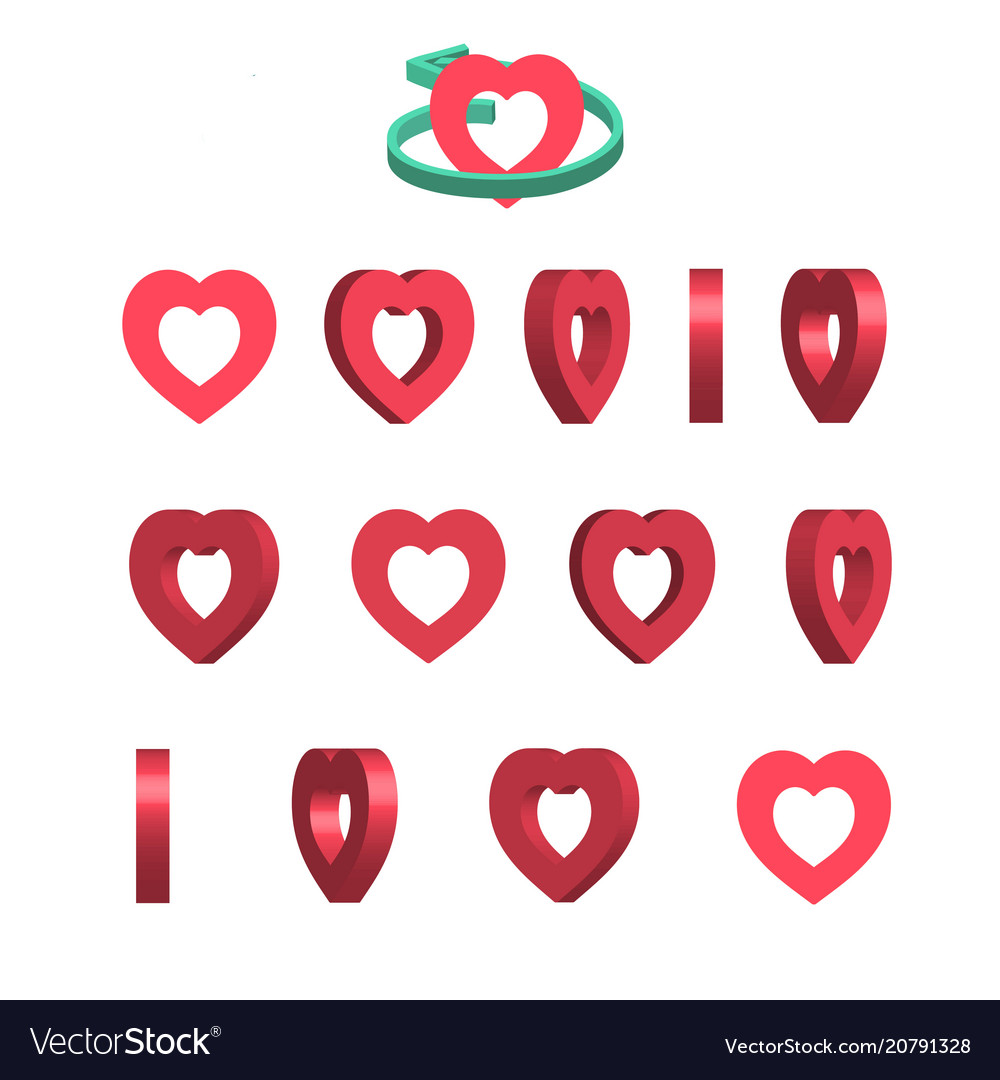 Sheet of sprites rotation of cartoon 3d heart Vector Image