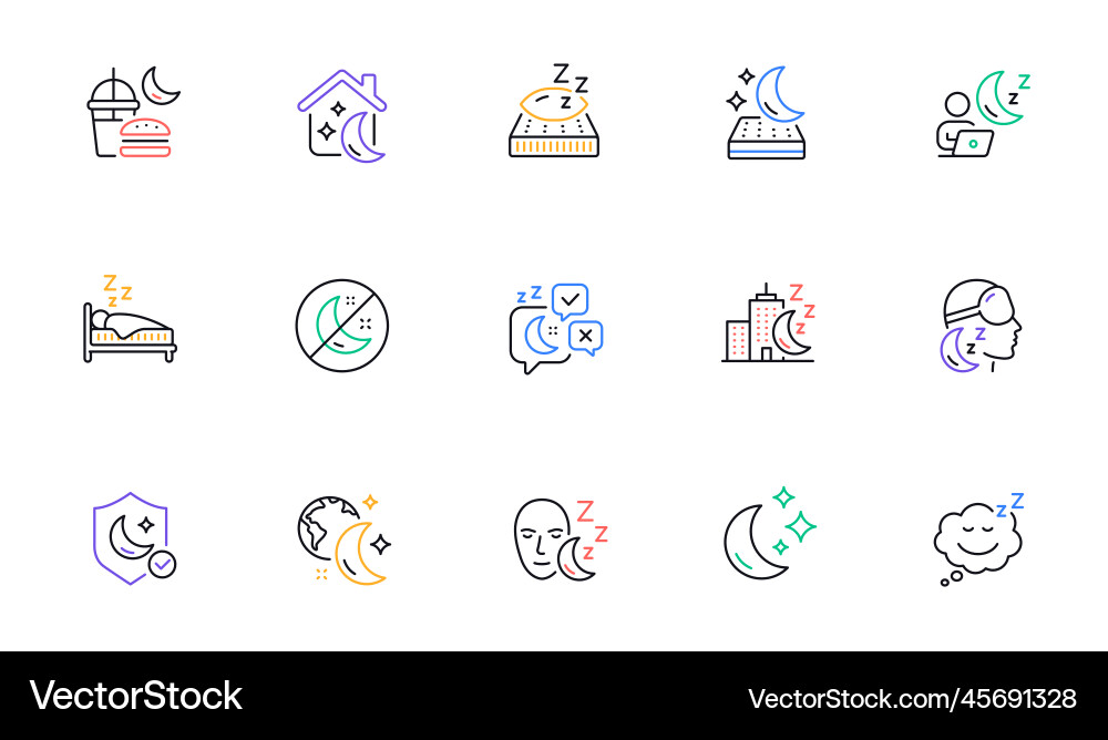 Sleep line icons sleeping pillow night bed and Vector Image