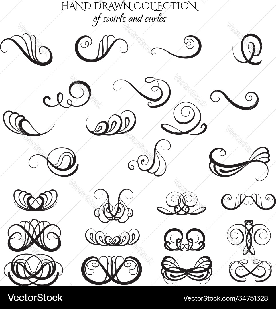 Unique collection hand drawn swirls and curles Vector Image