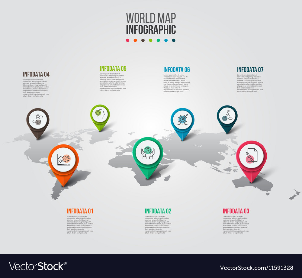 World Map With Pointer Marks Royalty Free Vector Image