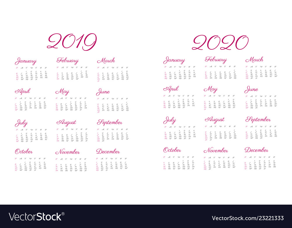 2019 2020 calendar year Royalty Free Vector Image
