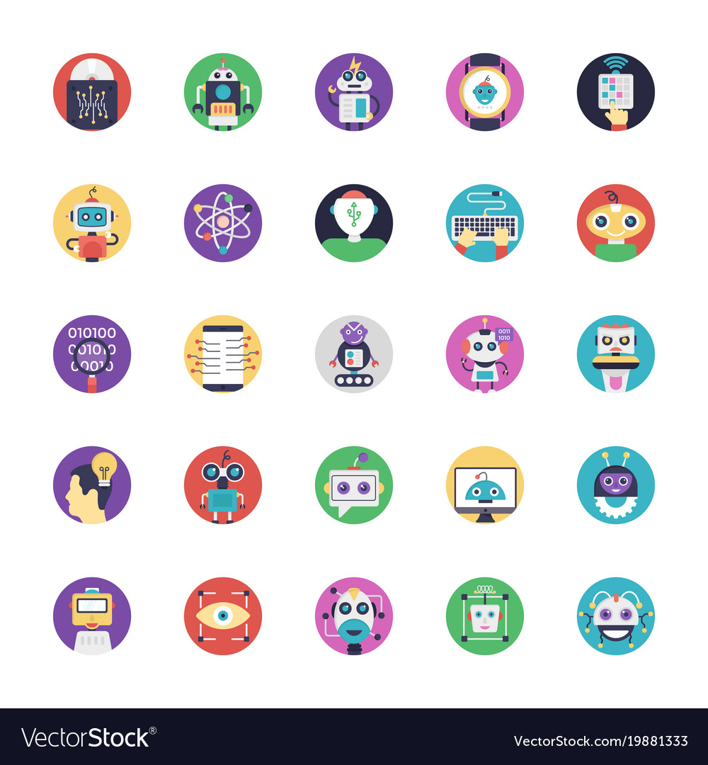 Artificial intelligence flat icons pack Royalty Free Vector