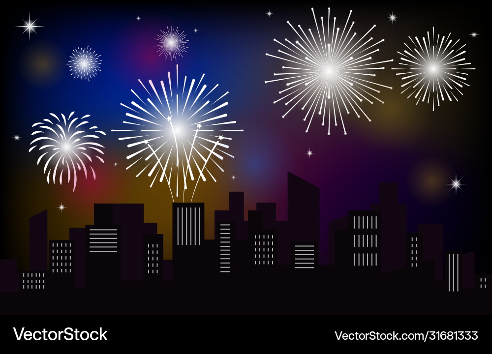 Colorful brightly beautiful fireworks night sky Vector Image