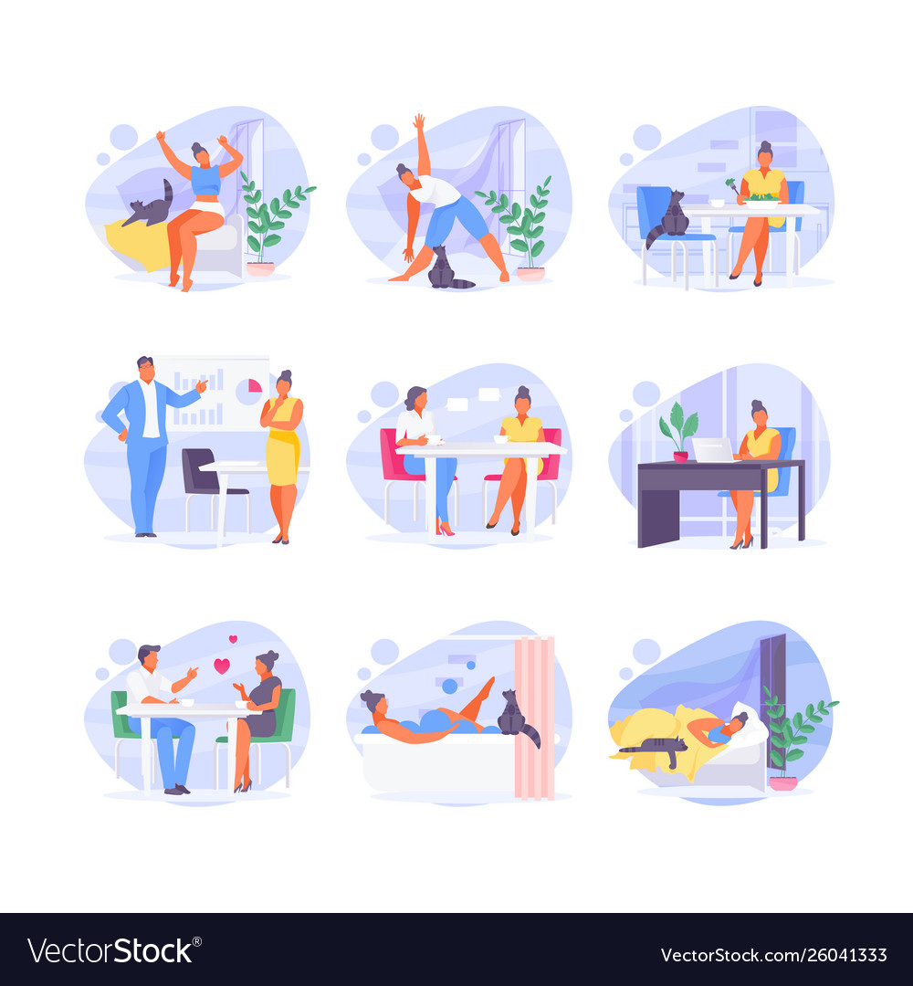 Daily routine woman Royalty Free Vector Image - VectorStock Daily routine woman Royalty Free Vector Image - VectorStock