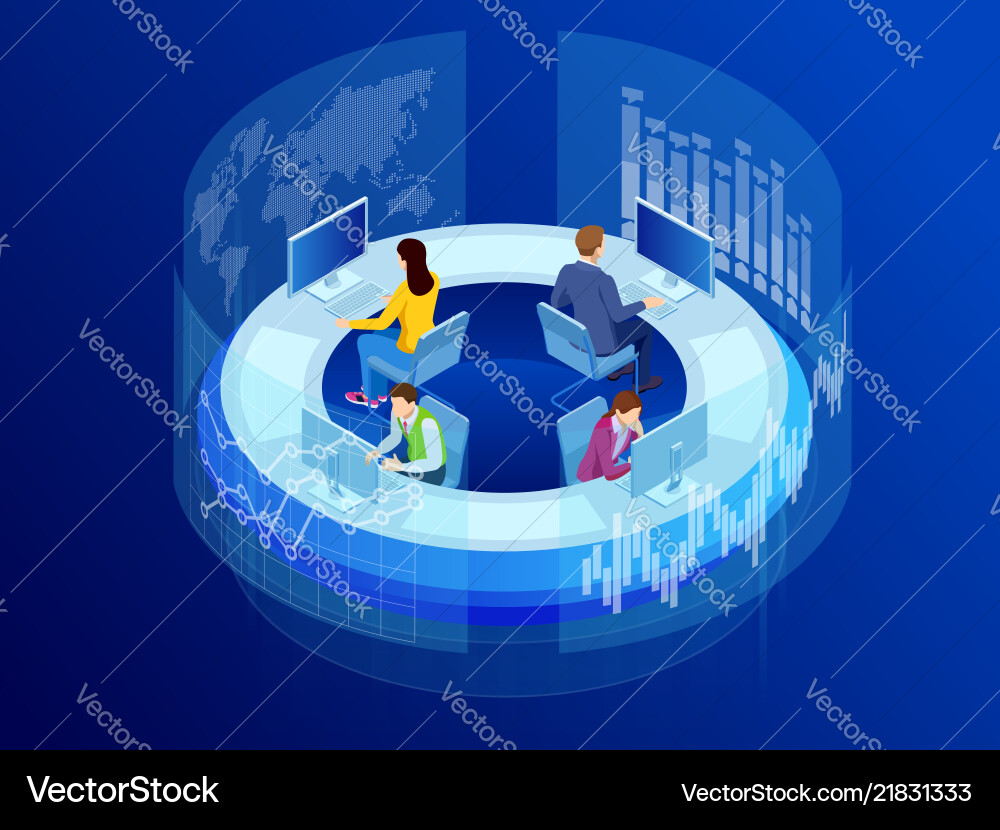 Isometric business data analytics process Vector Image
