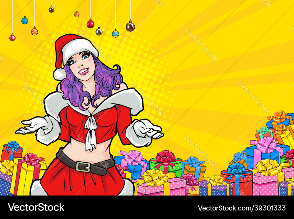 Santa woman and gift box Royalty Free Vector Image