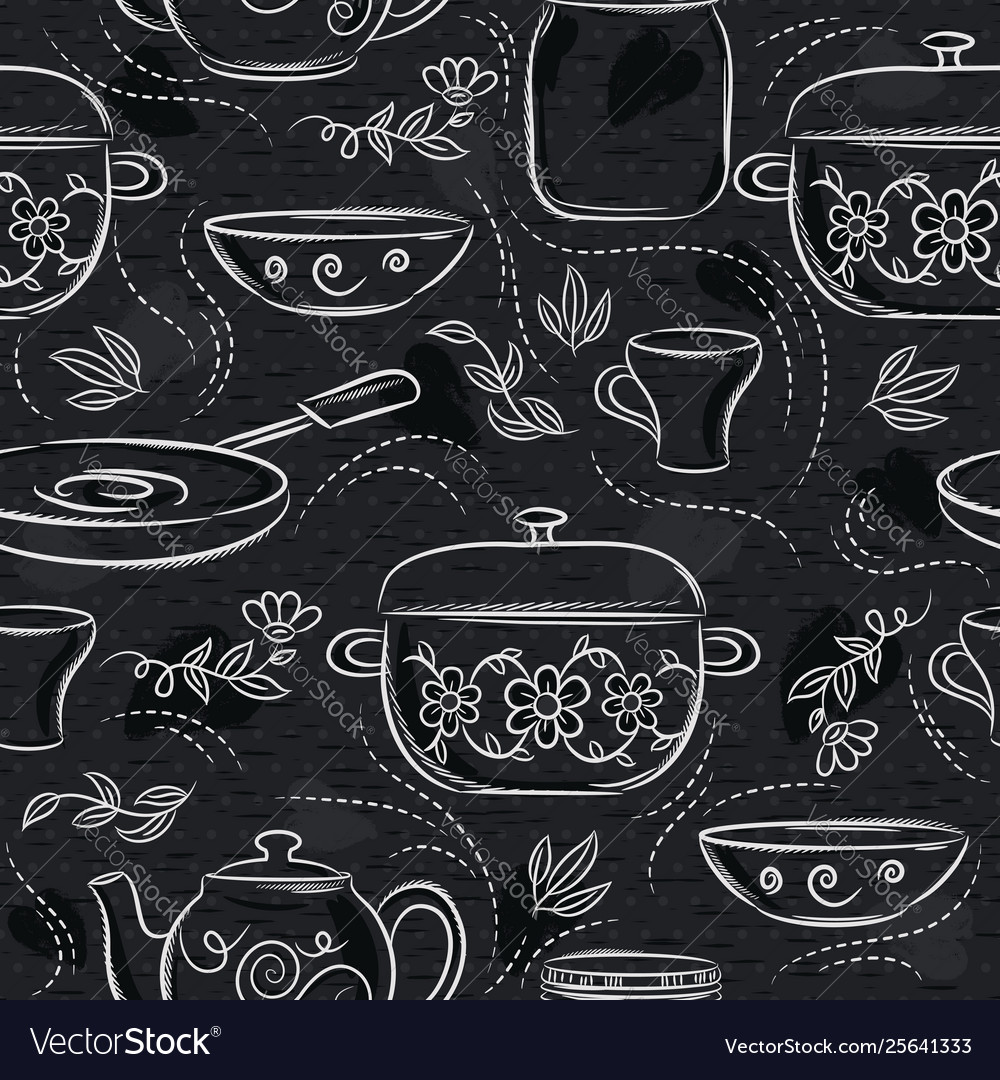 Seamless patterns with different tableware Vector Image