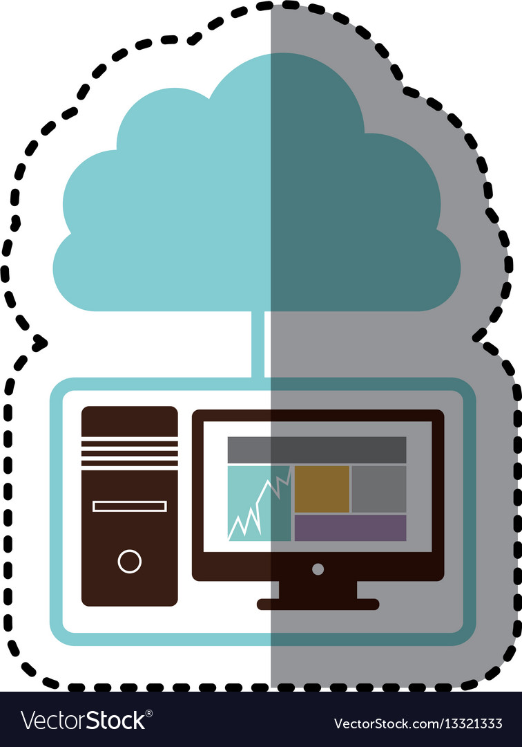 Sticker tech computer with cloud storage server Vector Image
