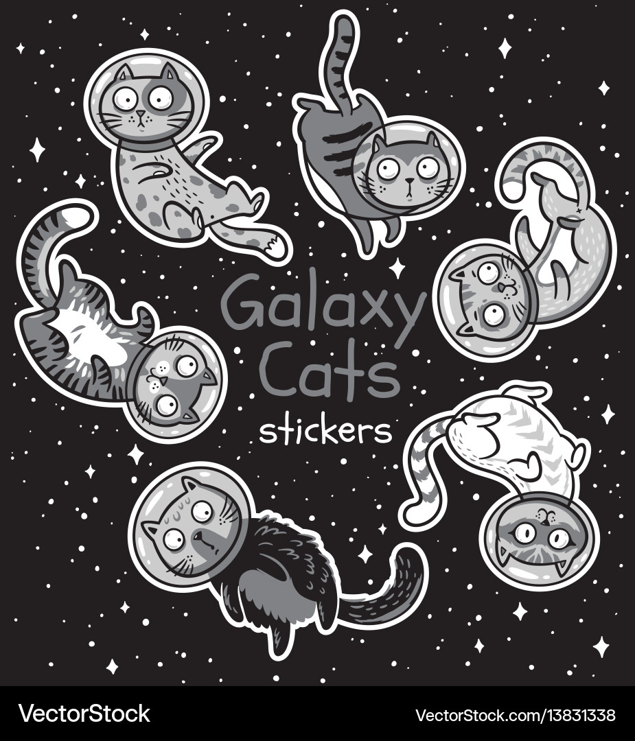 Badge with cats astronauts stickers kit Royalty Free Vector