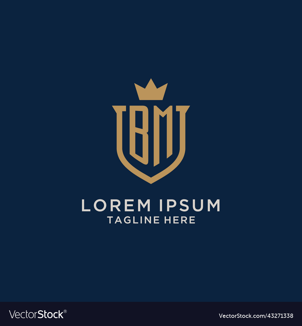 Bm initial shield crown logo Royalty Free Vector Image