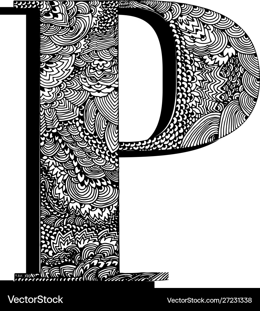 Capital letter p the original texture lines dots Vector Image