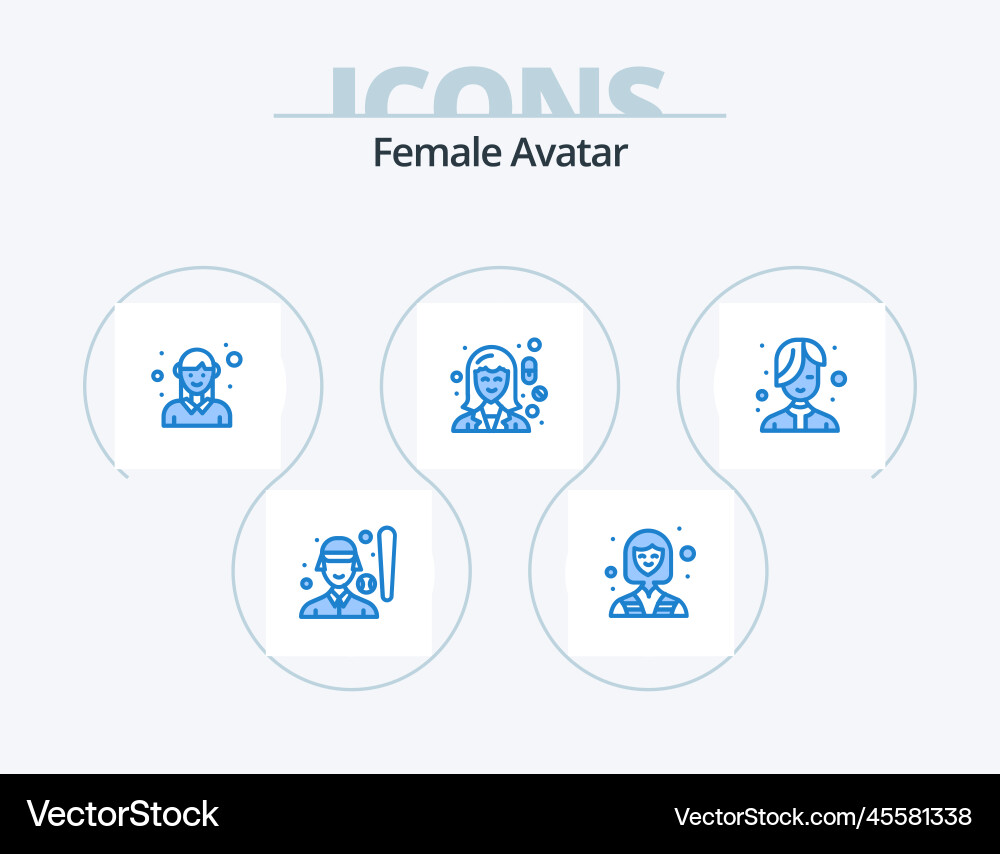 Female avatar blue icon pack 5 icon design Vector Image