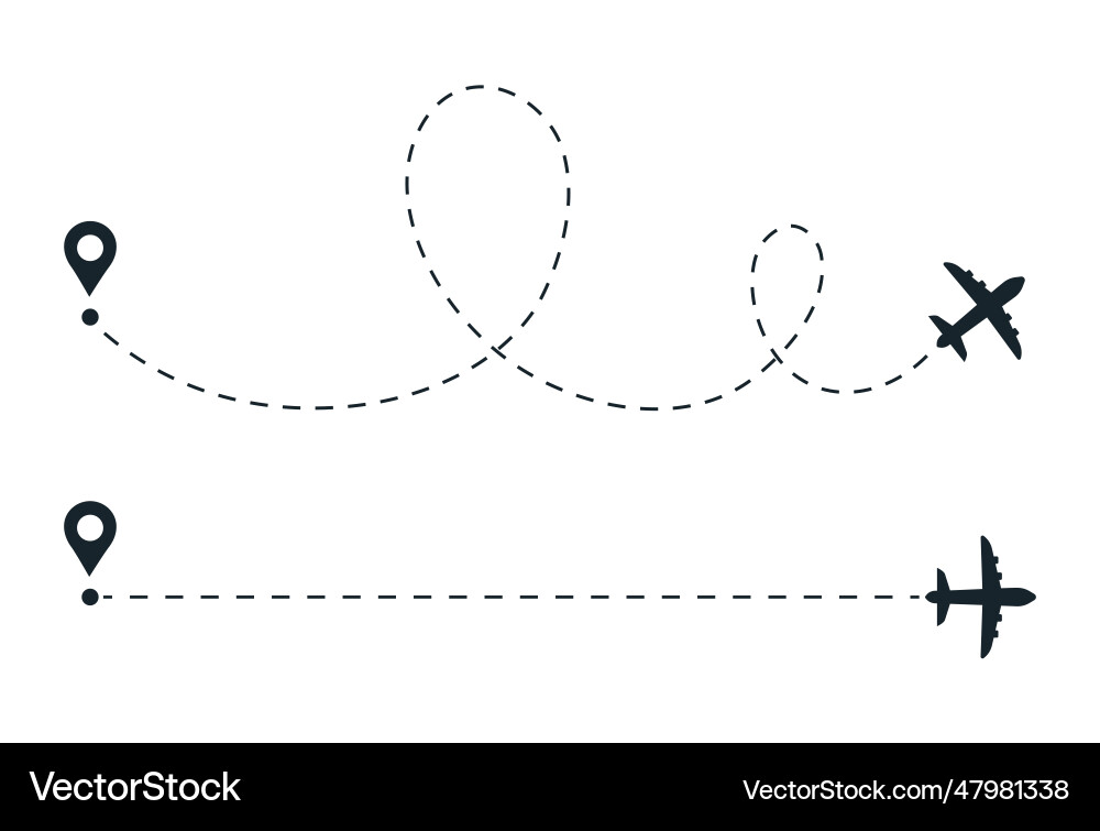 Plane travel line flight route path aircraft fly Vector Image
