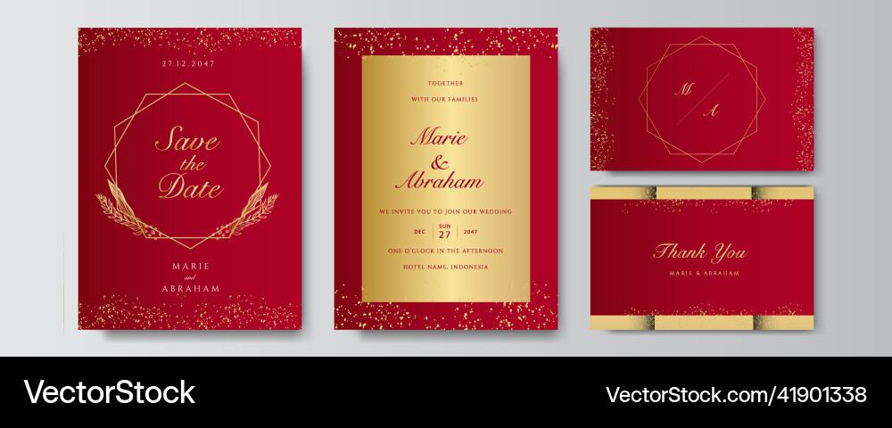 Premium elegant golden red wedding invitation Vector Image