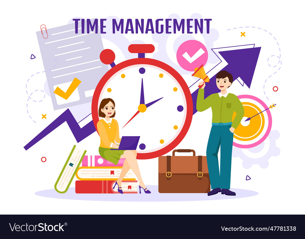Time management with clock controls and tasks Vector Image