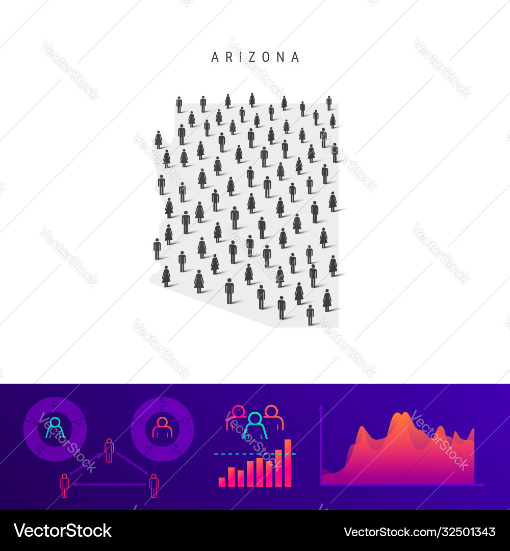 Arizona people map detailed silhouette mixed Vector Image