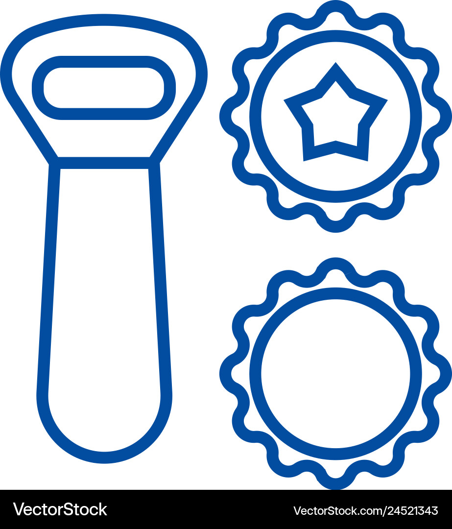 Beer opener bottle caps line icon concept Vector Image