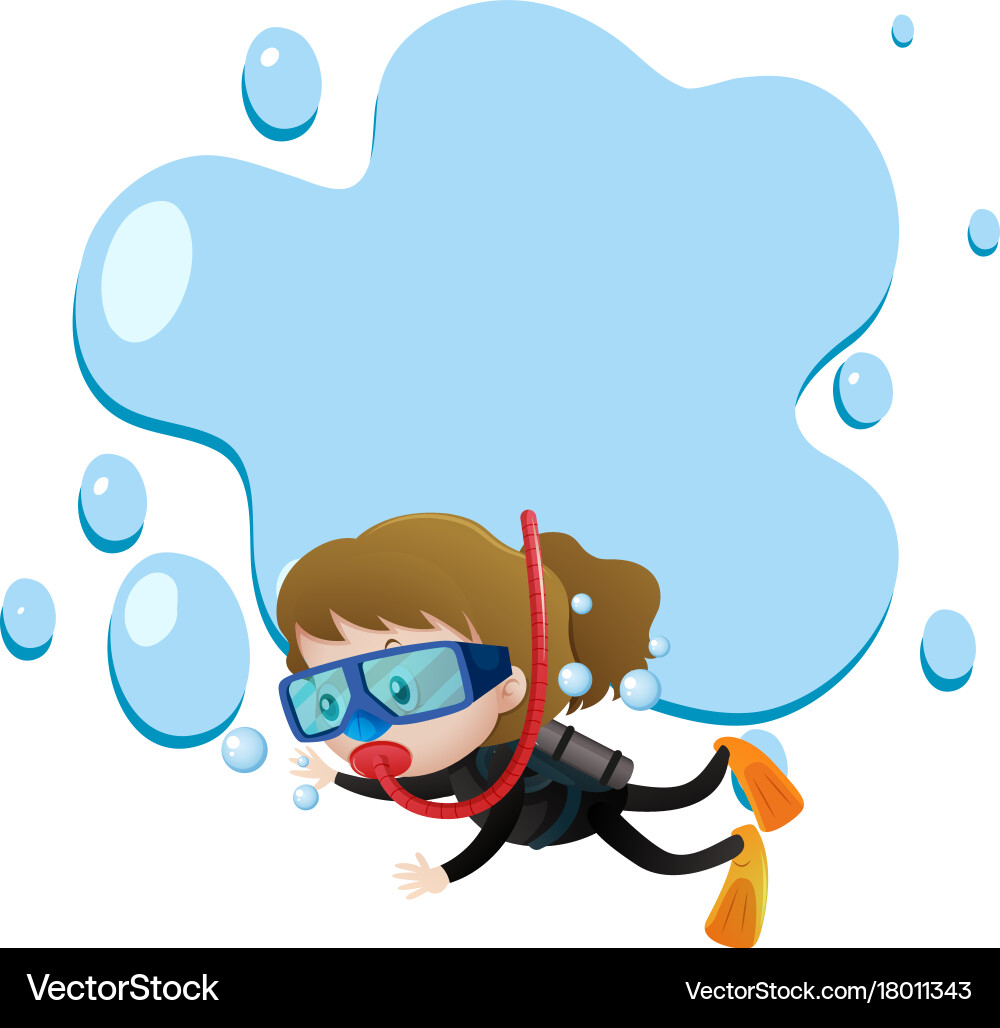 Border template with girl scuba diving Royalty Free Vector
