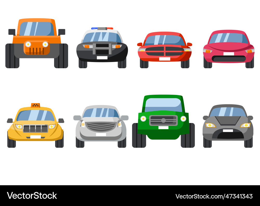Cars front view cartoon set Royalty Free Vector Image