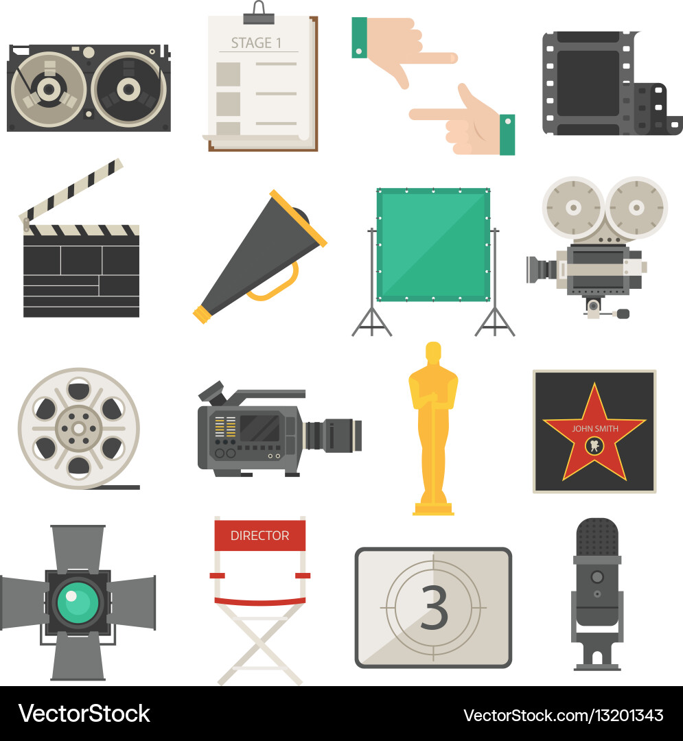 Cinema symbols icons set Royalty Free Vector Image