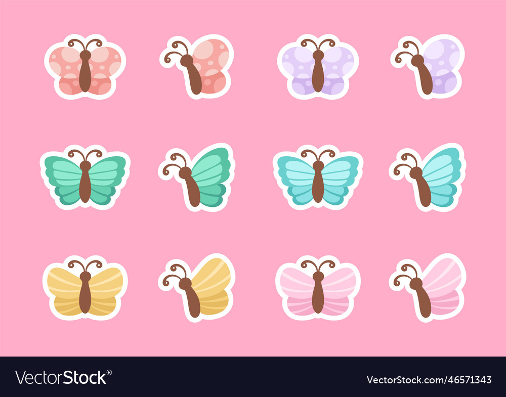 Cute butterfly stickers set pretty butterflies Vector Image