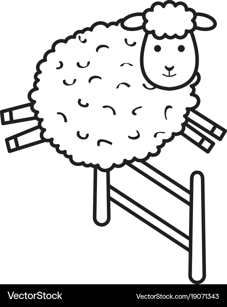 Cute sheep jumping fence character icon Royalty Free Vector