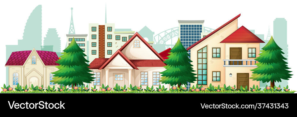 Front suburban houses on white background Vector Image