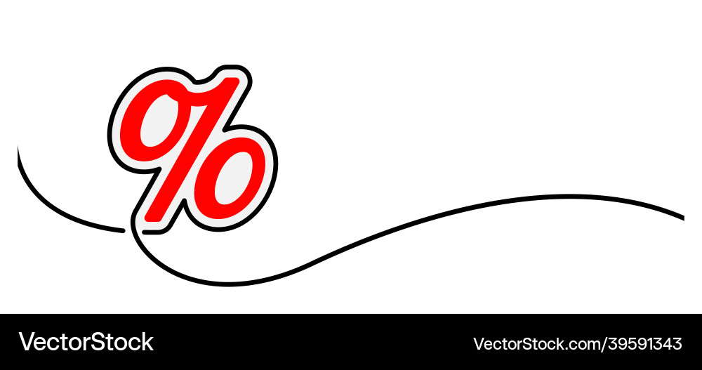 Percent red sign drawn by single line Royalty Free Vector
